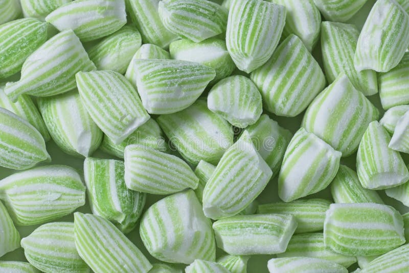Close Up Top View of a Pile of Green and White Striped Mint Candy Stock ...
