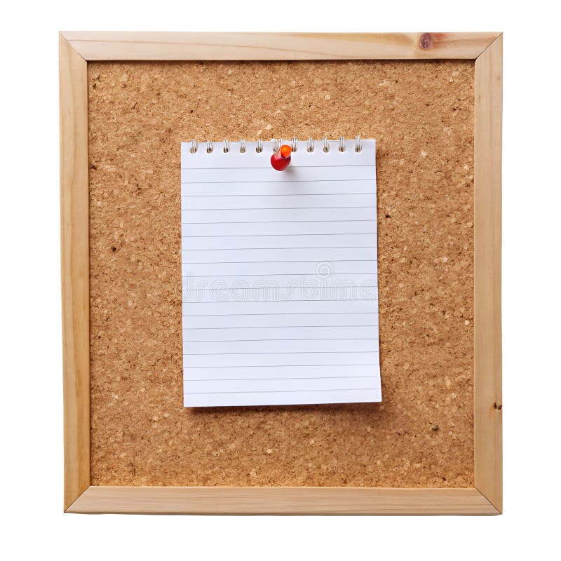Corkboard with Blank Lined Notepad Paper Attached by a Red Push Pin ...