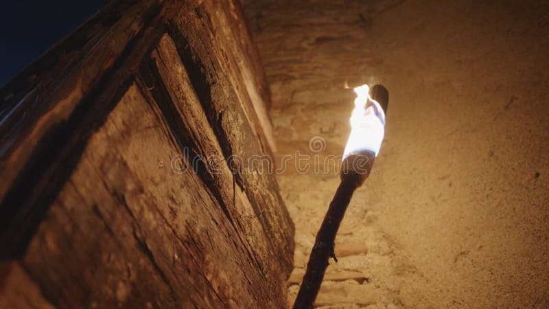 Fire Torch on Medieval Wall in the Night Stock Footage - Video of ...