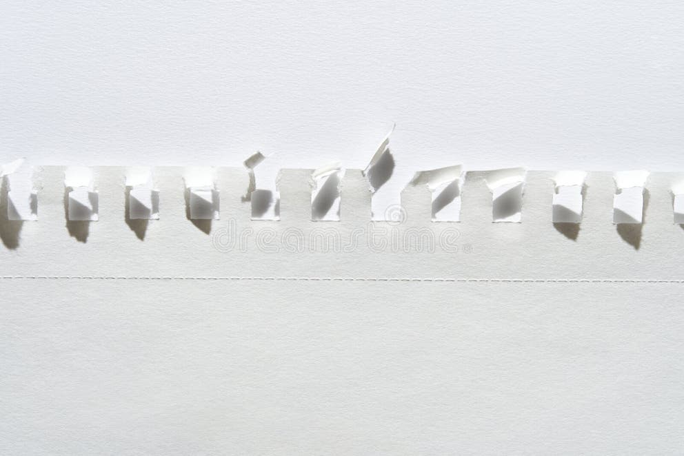 Close-up of Torn White Paper with Perforated Edge and Folded Tabs ...