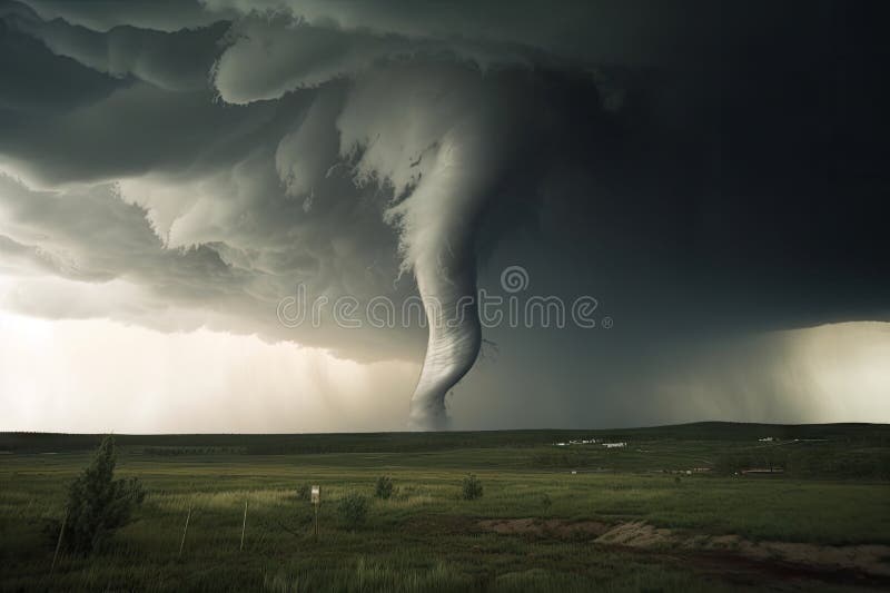 Close-up of Tornado, with Lightning and Storm Clouds Visible ...