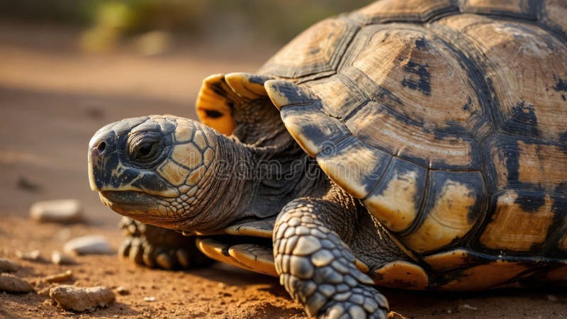 A Close-up of a Tortoise Resting on the Ground, Showcasing Its Textured ...