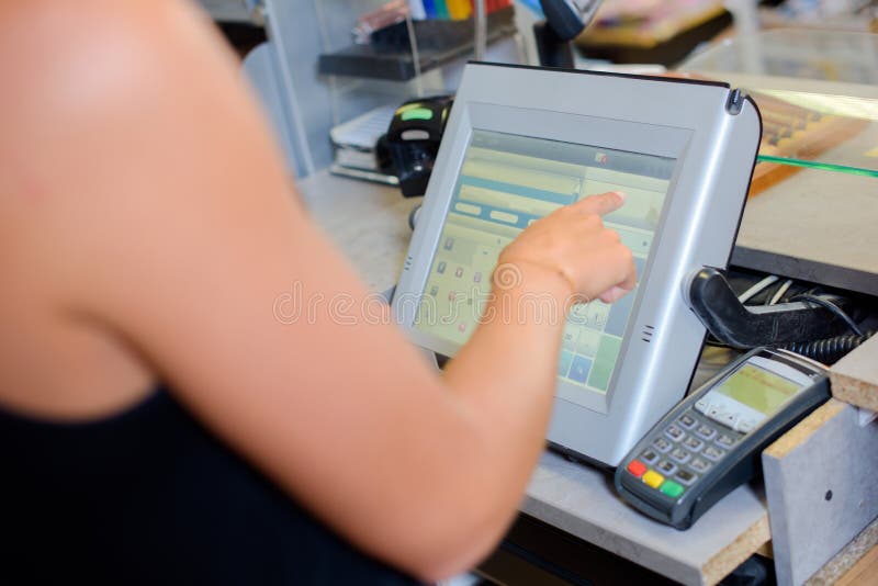Close Up Touch Screen Register Stock Photo - Image of reader, amount ...