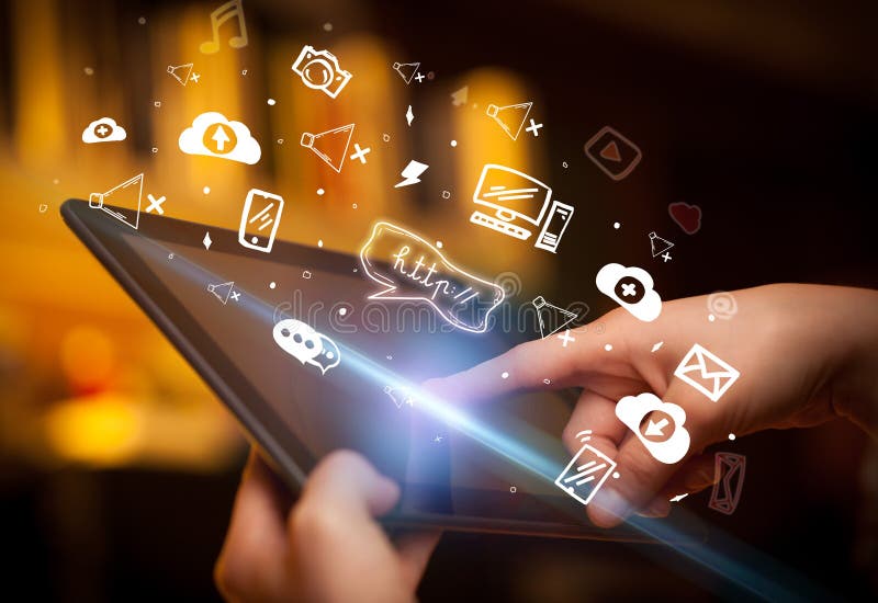 Close-up of a Touchscreen with Hand Drawn Icons Stock Photo - Image of ...