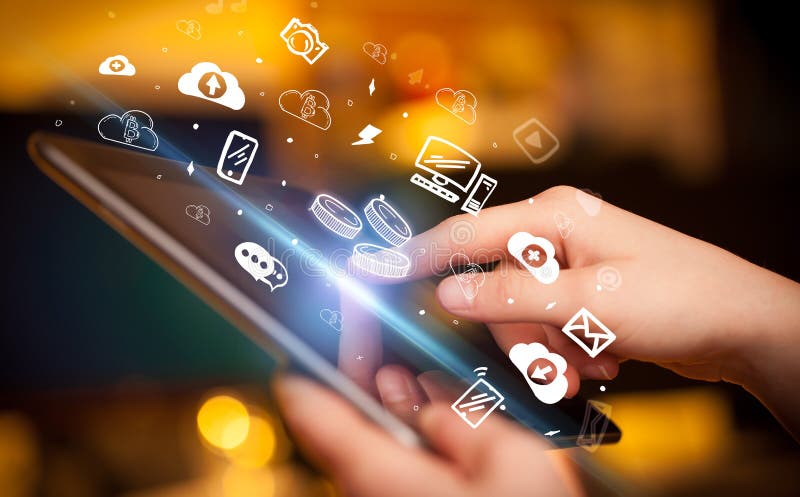 Close-up of a Touchscreen with Hand Drawn Icons Stock Illustration ...