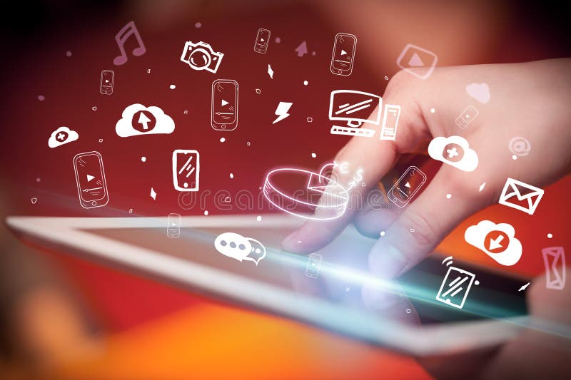 Close-up of a Touchscreen with Hand Drawn Icons Stock Illustration ...