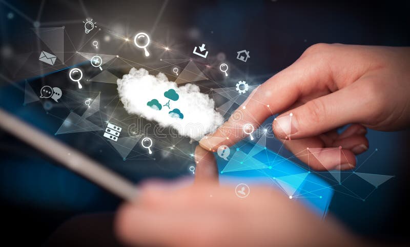 Close-up of a Touchscreen with Technology Icons Stock Illustration ...