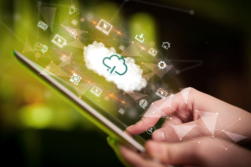 Close-up of a Touchscreen with Technology Icons Stock Illustration ...