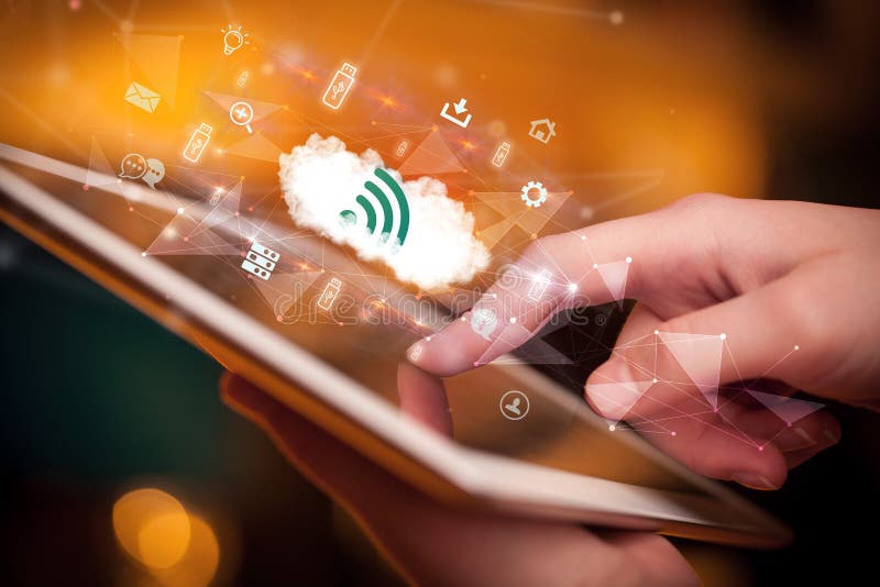 Close-up of a Touchscreen with Technology Icons Stock Image - Image of ...