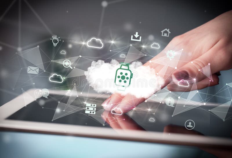 Close-up of a Touchscreen with Technology Icons Stock Illustration ...