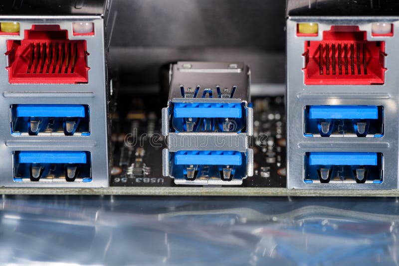 Close Up on the Red LAN Port of a Modern Computer Mainboard Stock Photo ...