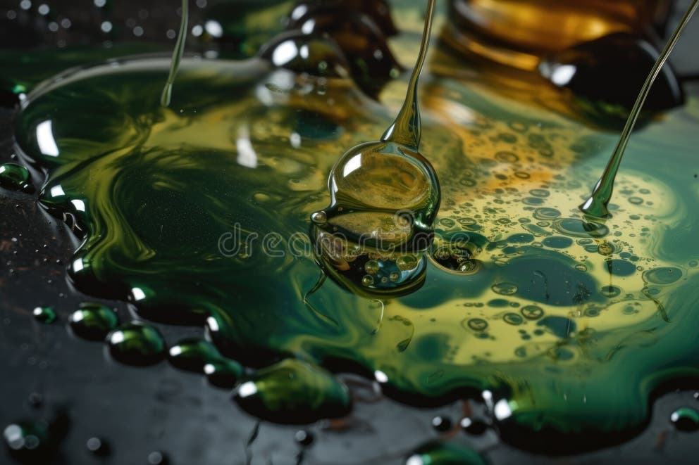 Close-up of Toxic Spill, with Droplets and Bubbles Visible Stock ...