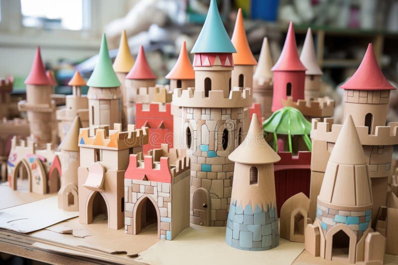 Close-up of Toy Castle Pieces Ready for Assembly Stock Illustration ...
