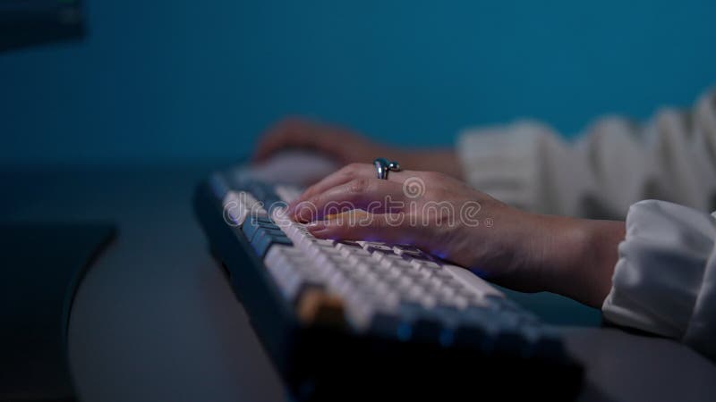 Close Up Tracking Shot Of Unrecognizable Female Hacker Programmer Working Typing On Wireless
