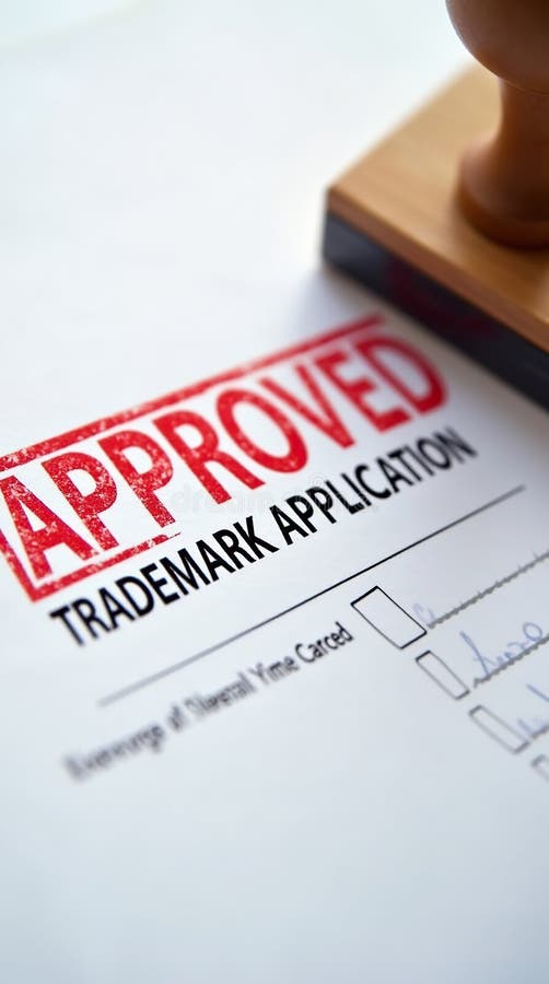 Close-Up of Trademark Application with Approved Stamp Stock ...