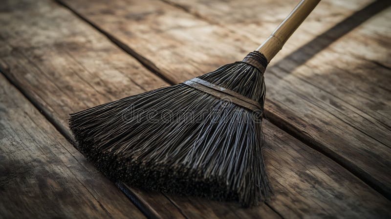 Close-up of a Traditional Broom on a Wooden Surface Stock Illustration ...