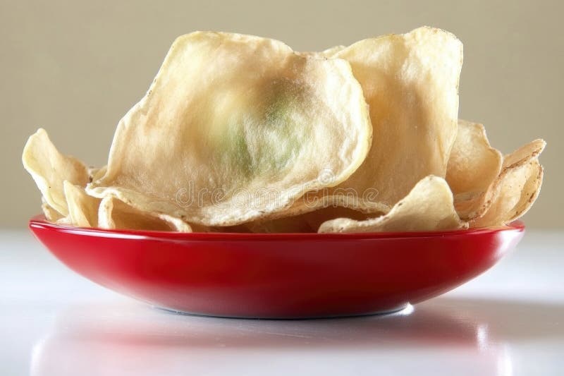 Close-Up of Traditional Indonesian Prawn Crackers in a Red Bowl Stock ...