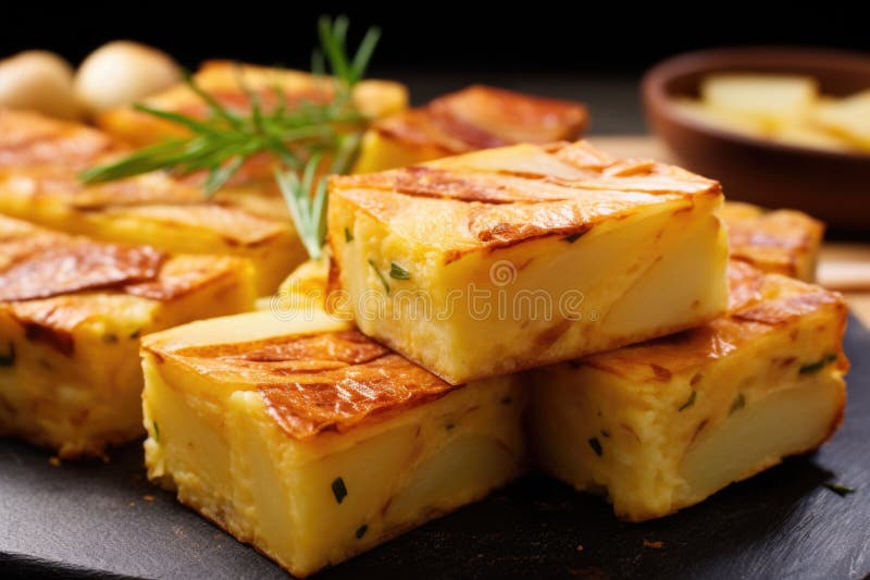 Close-up of Traditional Spanish Tortilla Cut into Squares Stock Image ...