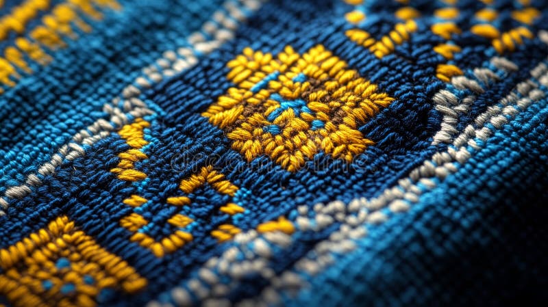 Ukrainian Pattern in Blue and Yellow Embroidery Stock Illustration ...