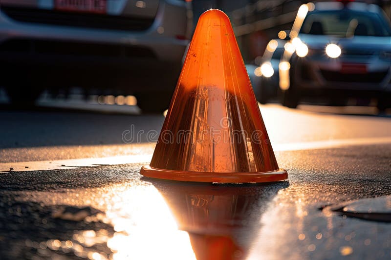Close-up of Traffic Cone with Its Reflective Surface Shining Brightly ...
