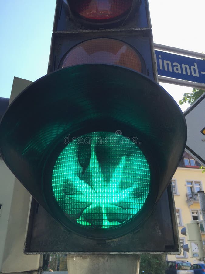 Close-up of Traffic Green Light with Marijuana Sign Stock Image - Image ...