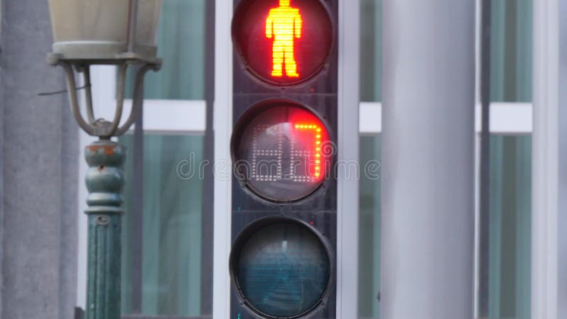 Close Up of a Traffic Light, with the Numbers Counting Down and a ...