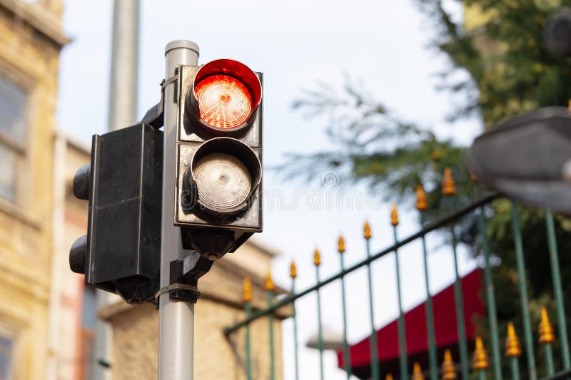 Close Up of a Traffic Light on Red Stock Photo - Image of street ...