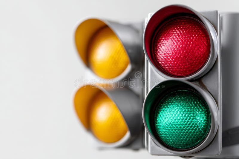 A Close Up of a Traffic Light with Three Different Colored Lights Stock ...