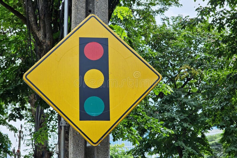 Close Up Traffic Lights Ahead Sign. Stock Photo - Image of danger ...