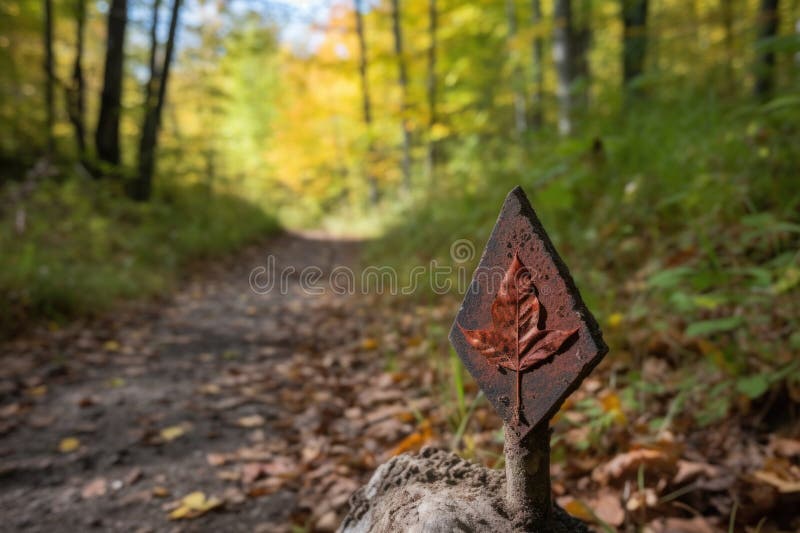 Close-up of Trail Marker with Arrow and Symbol Pointing the Way Stock ...