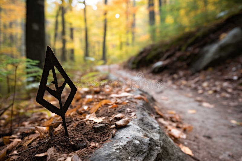 Close-up of Trail Marker with Arrow and Symbol Pointing the Way Stock ...