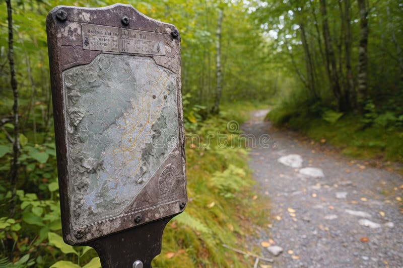 Close-up of Trail Marker with Detailed Map Stock Illustration ...