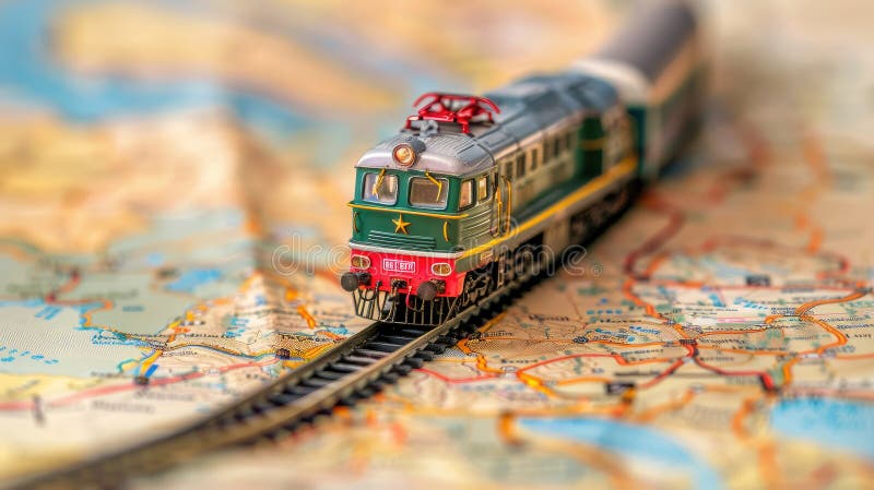 Close Up of Train on Map, Travel Concept Stock Image - Image of ...
