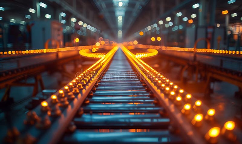 A Close Up of a Train Track with Lights on it Stock Photo - Image of ...