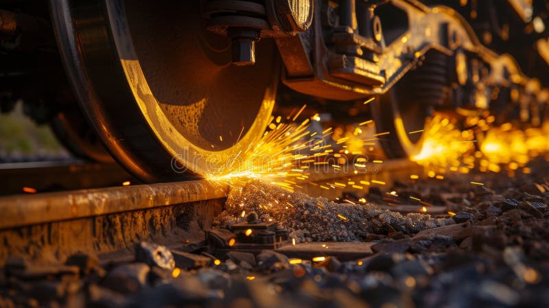 Close Up of Train Wheel Sparking during Braking with Empty Space for ...