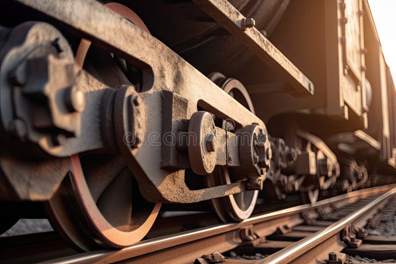 Close-up of Train Wheels Rolling Along the Tracks Stock Illustration ...