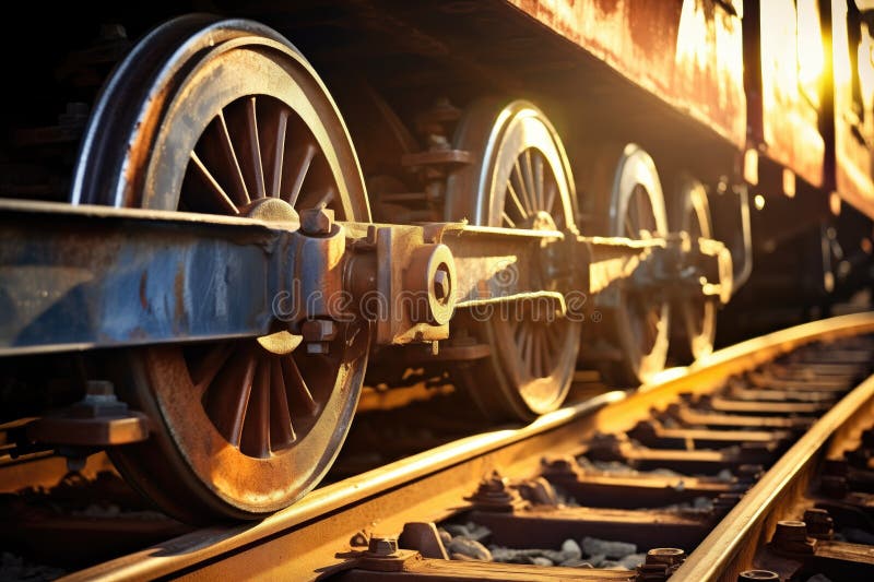 Close-up of Train Wheels on Shiny Rails Stock Image - Image of ...