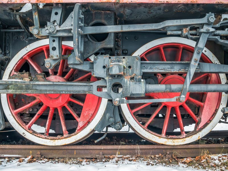 Close Up with Train Wheels on Track. Wheels of a Train on the Railway ...