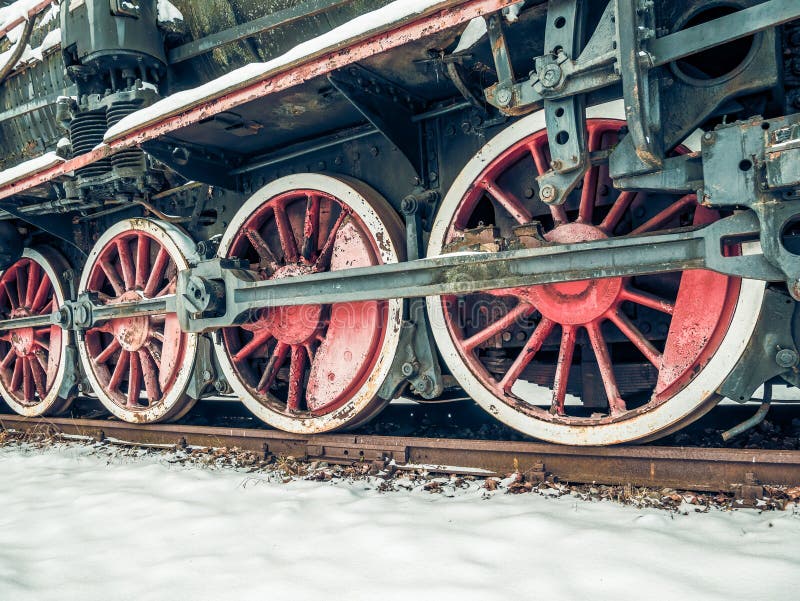 Close Up with Train Wheels on Track. Wheels of a Train on the Railway ...