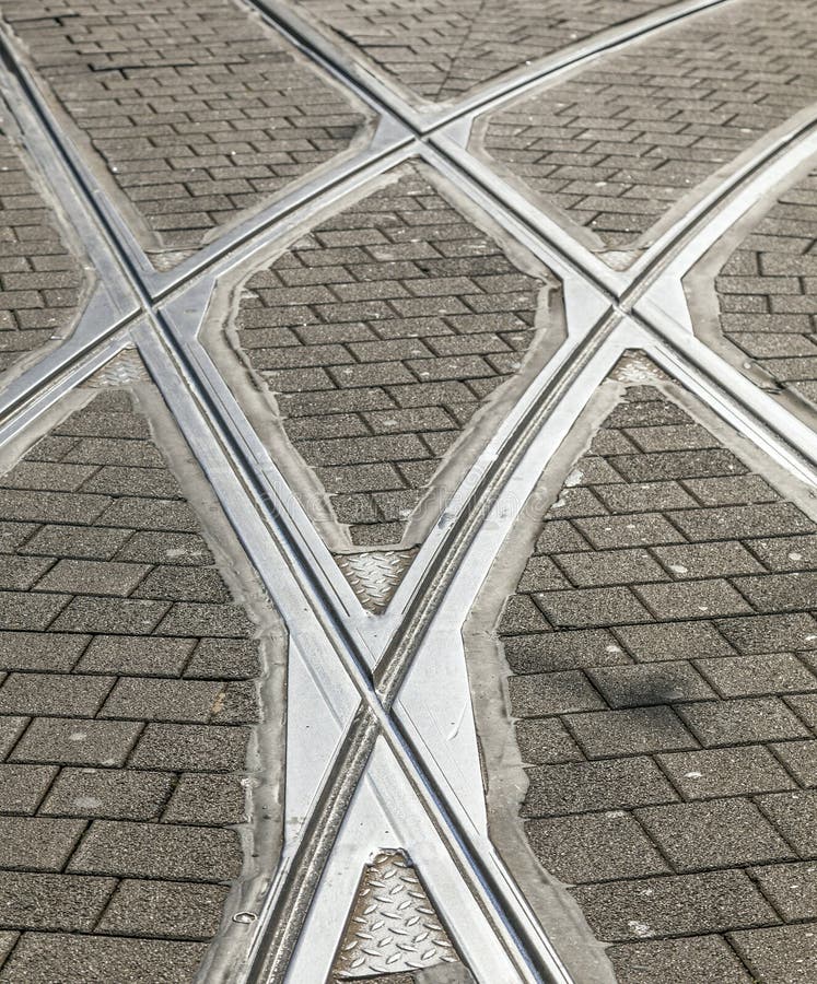 Close-up of tram lines stock photo. Image of gray, paved - 37210906
