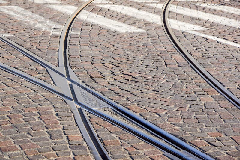 Close Up of Tram Tracks Crossing Each Other Stock Image - Image of tram ...
