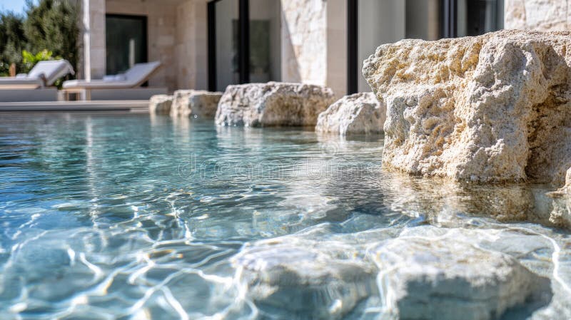 Close-up of Tranquil Pool Water and Stone Steps Stock Illustration ...