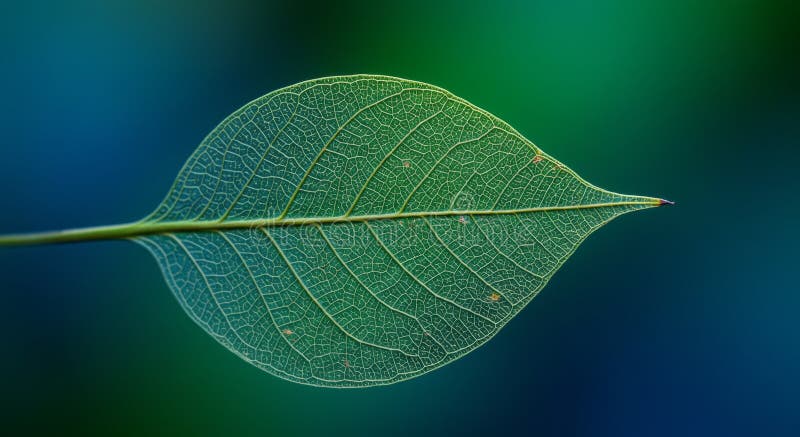 Close-up of a Translucent Green Leaf with Visible Veins Against a Teal ...