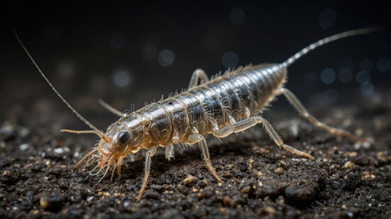A Close-up of a Translucent Insect Crawling on Dark Soil Stock ...