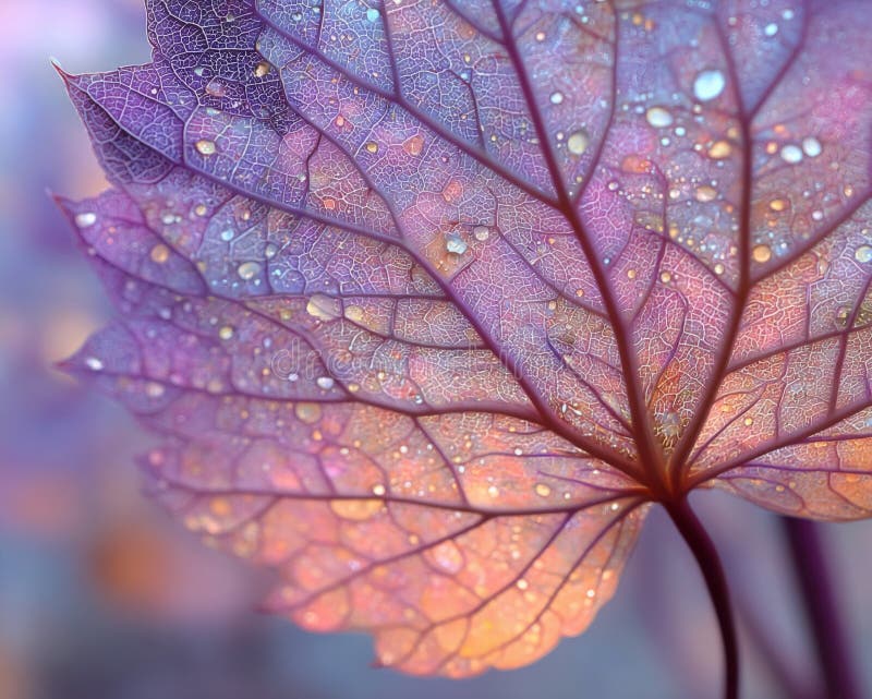 Close-up of a Translucent Purple Leaf with Water Droplets Stock ...