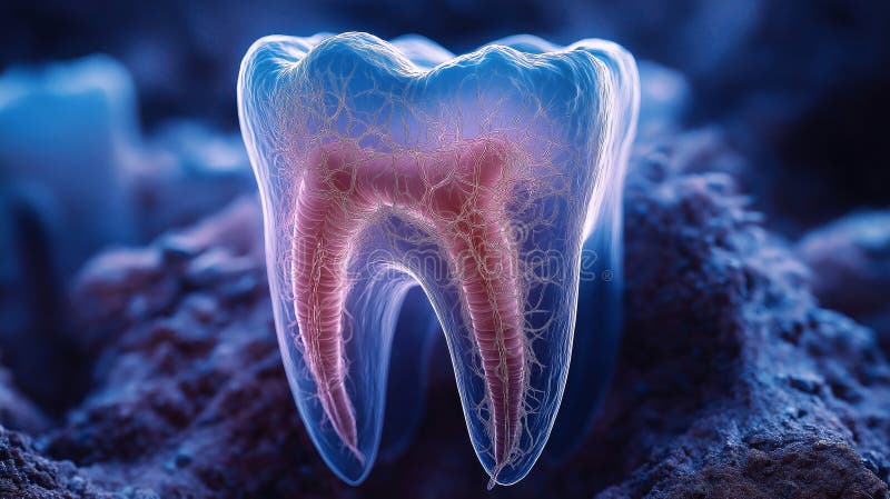 Close-up of a Translucent Tooth, Showing the Root with Nerve Endings ...