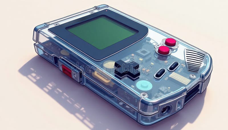 Close-up Transparent Game Boy Handheld Console. Clear Case Shows Inner ...