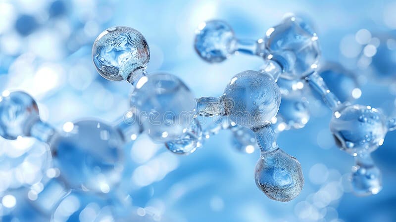 A Close-up of Transparent Molecules Connected in a Fluid Blue ...