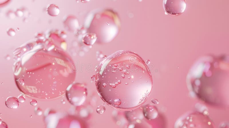 Close-up of Transparent Pink Bubbles Floating on Pastel Background ...