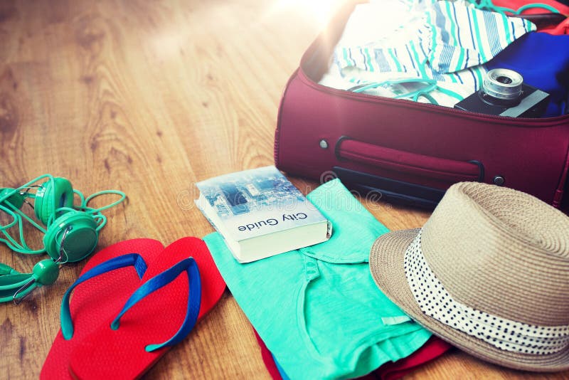 Close Up of Travel Bag with Clothes and Stuff Stock Photo - Image of ...